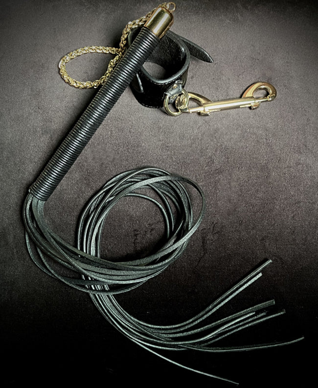 Slender & Elegant Leather Flogger with gold chain wrist loop – Sian ...